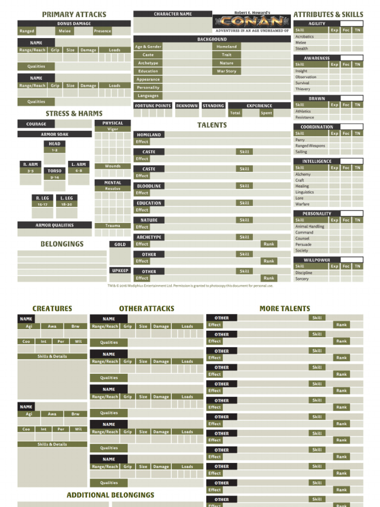 Conan - Character Sheet | PDF