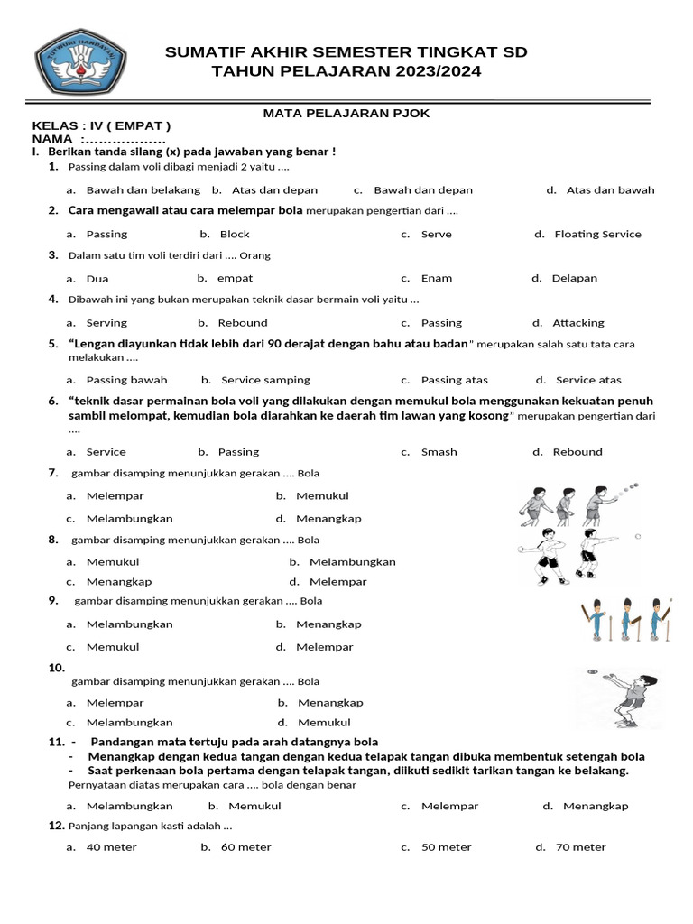 Soal PAS PJOK Kelas 4 Semester 1 | PDF