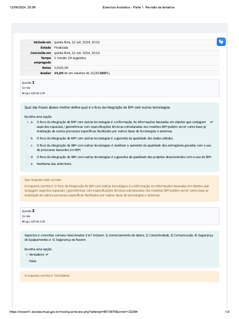 Exercício Avaliativo - Parte 1 - Revisão Da Tentativa | PDF