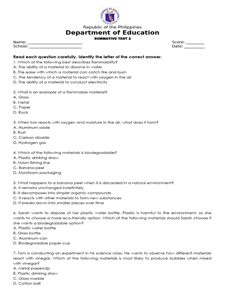 4 (w3) SCIENCE TEST | PDF