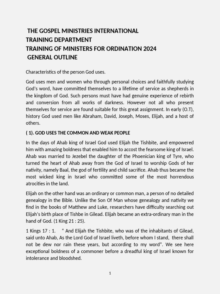 Training Ot Ministers For Ordination 2024 Permanent | PDF