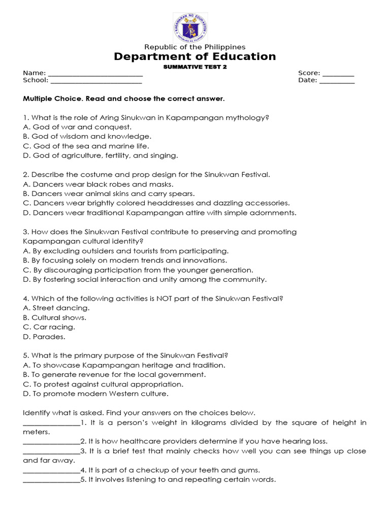 4 (w3) MAPEH TEST | PDF