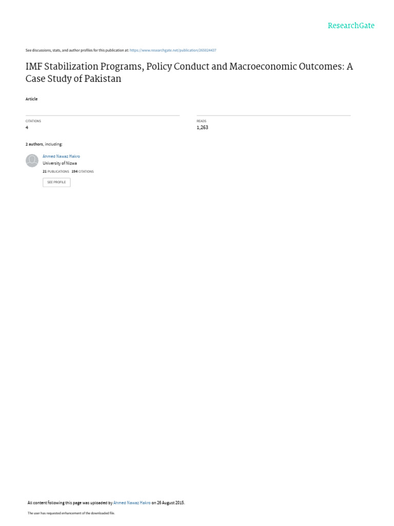 IMF Stabilization Programs Policy Conduct and Macr | PDF