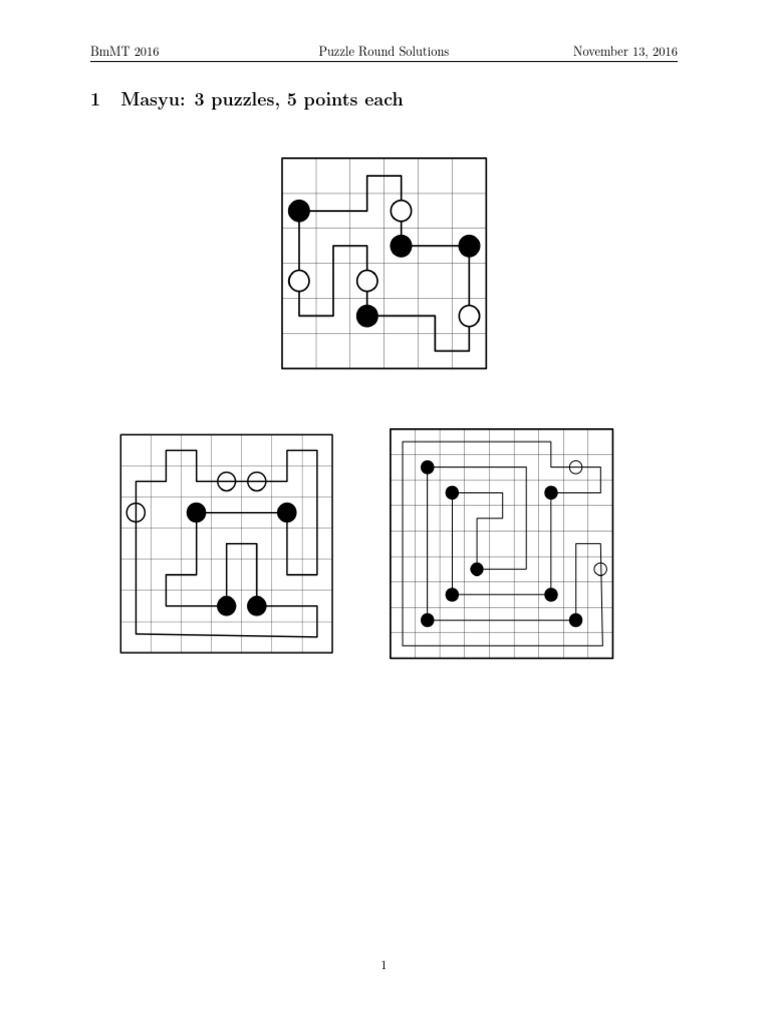 1 Masyu: 3 Puzzles, 5 Points Each: BMMT 2016 Puzzle Round Solutions ...