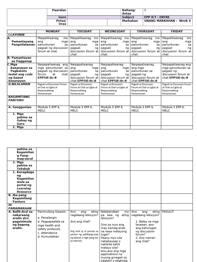 DLL Week 6 Epp Ict Entre | PDF