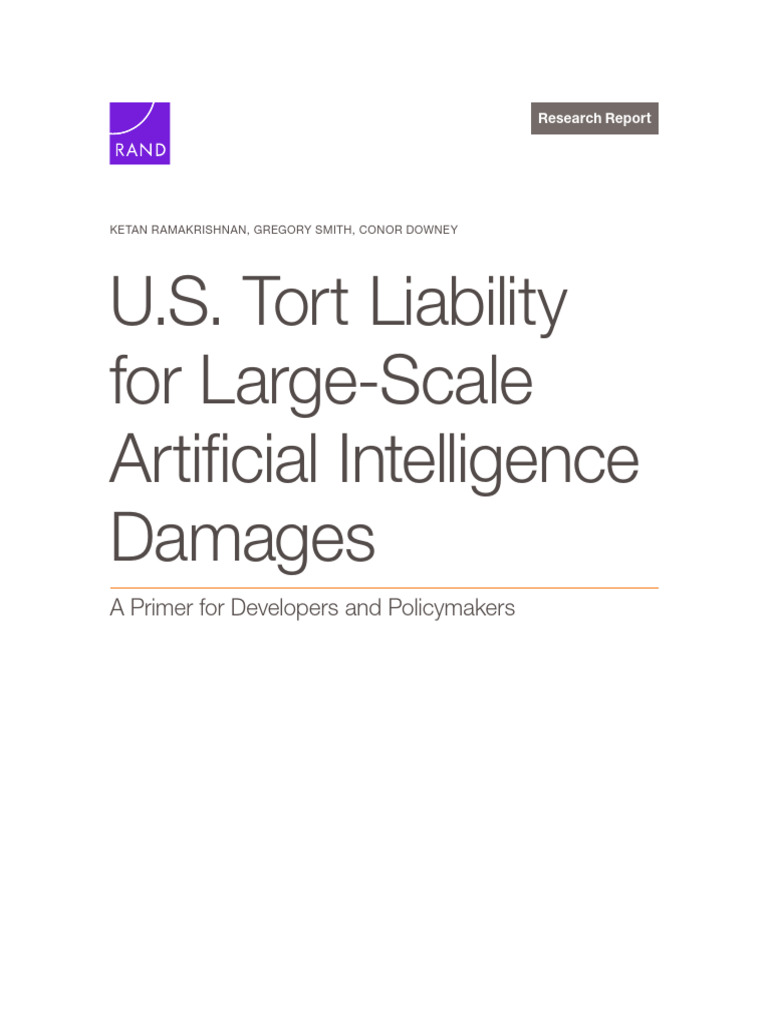 U.S. Tort Liability For Large-Scale Artificial Intelligence Damages | PDF