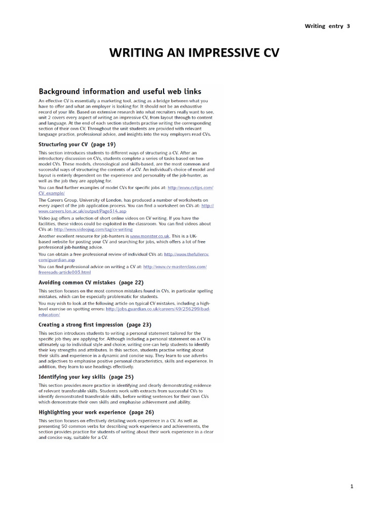 Writing an Impressive CV_Teacher_s Note | PDF