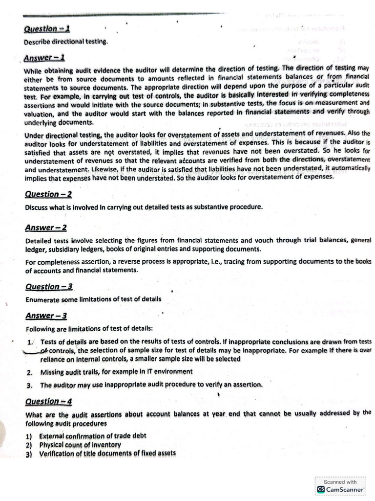 Audit Evidence Questions Answers | PDF
