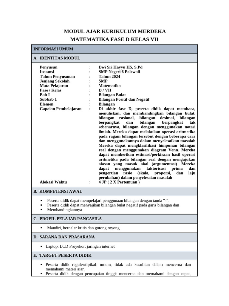 Bimtek Modul Ajar Kumer Fase D | PDF
