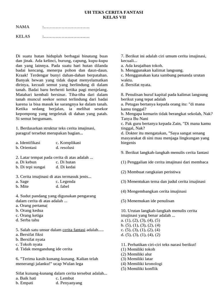 Teks Cerita Fantasi Kelas 7 | PDF