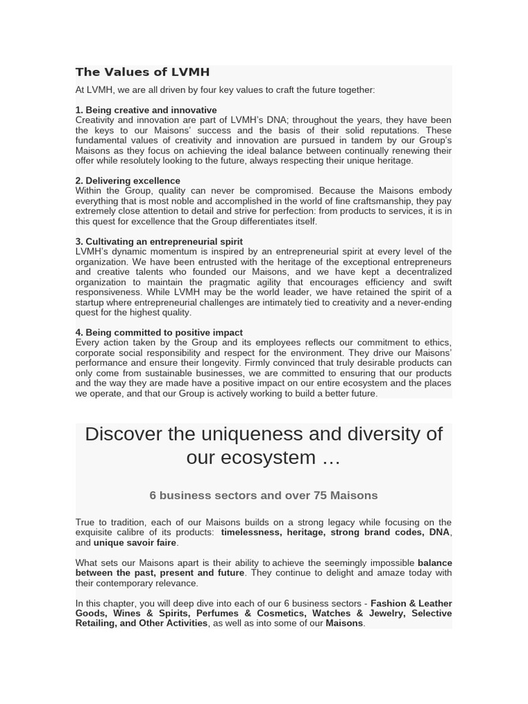 The Values of LVMH - COURSE 1 | PDF