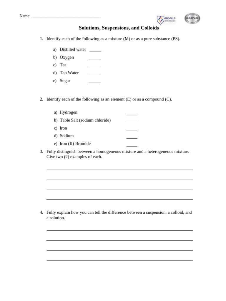 Classifying Matter Worksheet | PDF