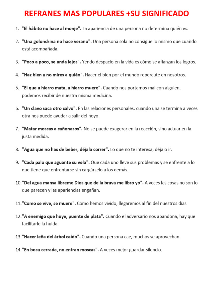 Refranes Populares y su Significado | PDF