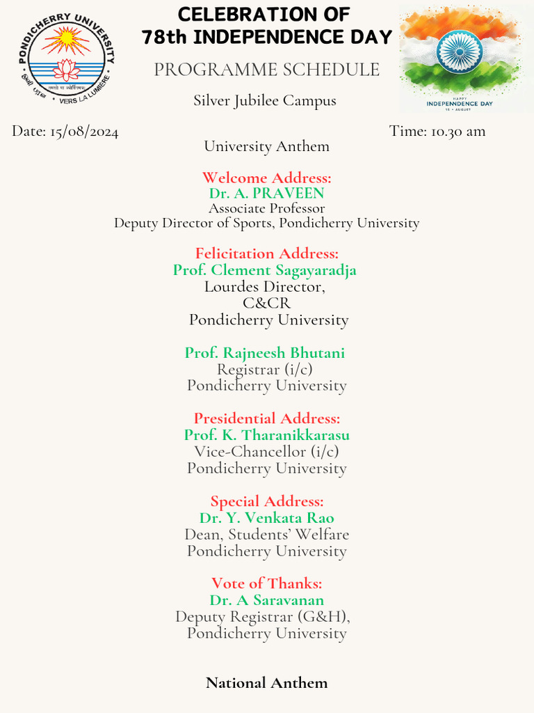 Programme Schedule: Welcome Address | PDF