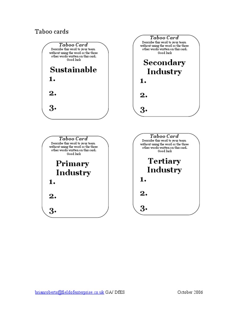 Taboo Cards | PDF | Environmental Social Science | Ecology