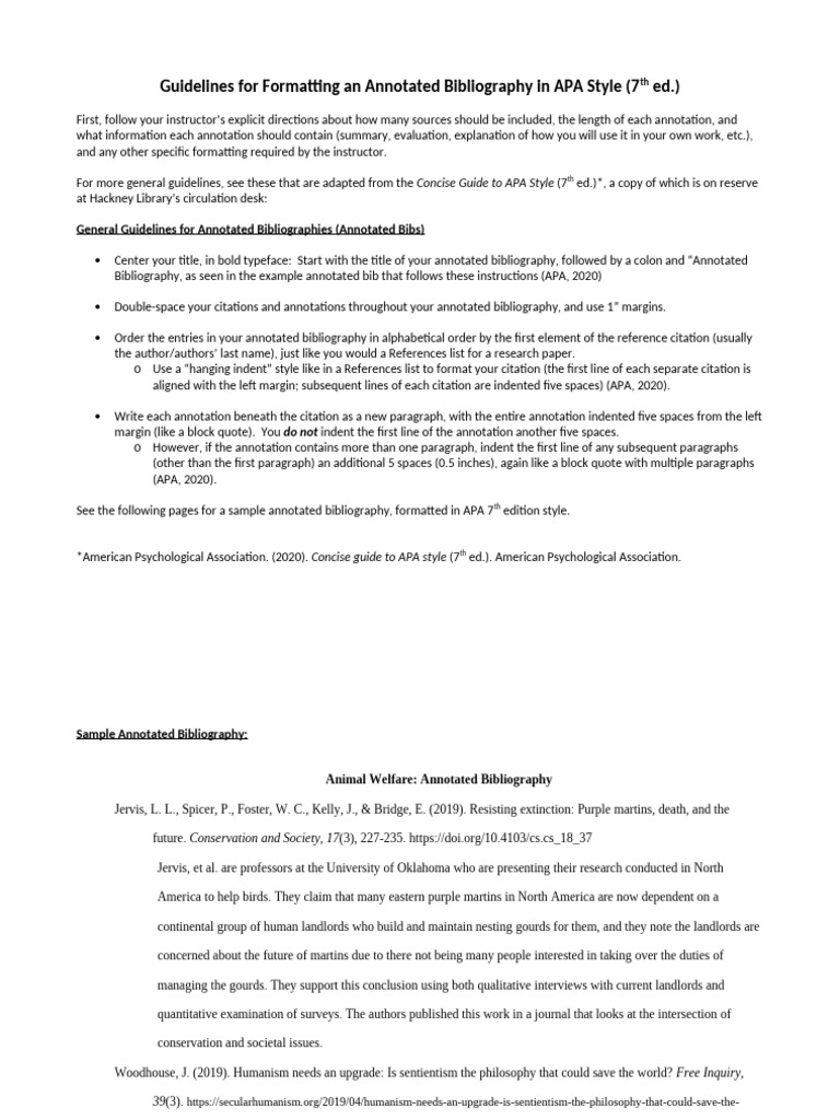 Guidelines for Formatting Annotated Bibliographies--APA 7th Edition Rev | PDF