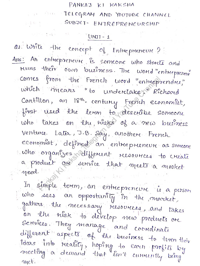 Entrepreneurship Unit 1 (B.com3rd Sem) | PDF