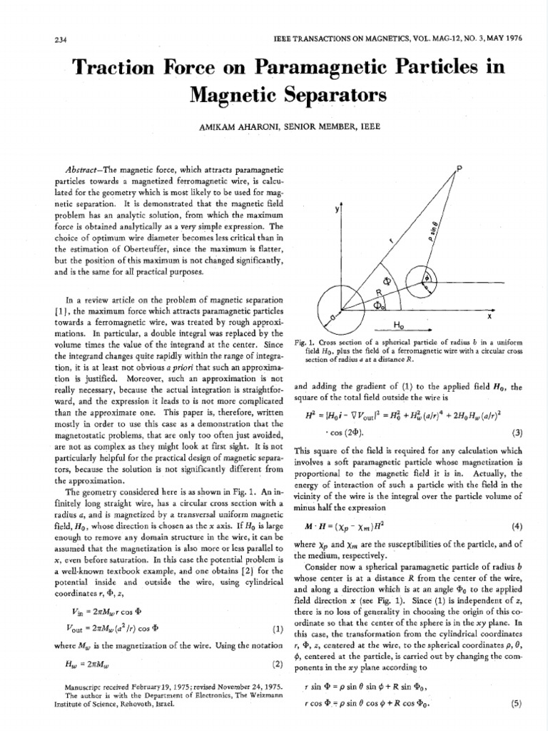 Traction Force On Paramagnetic Particles in Magnetic Separators | PDF ...