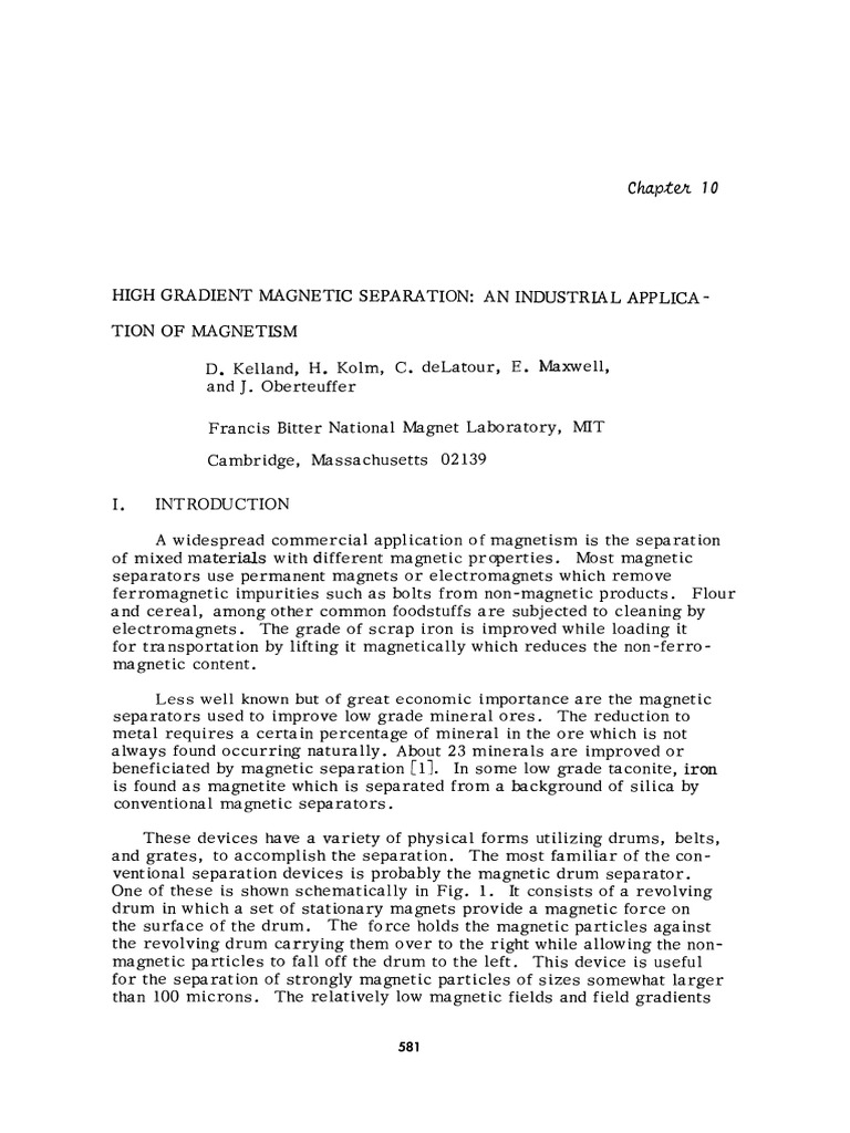 High Gradient Magnetic Separation An Industrial Application of ...
