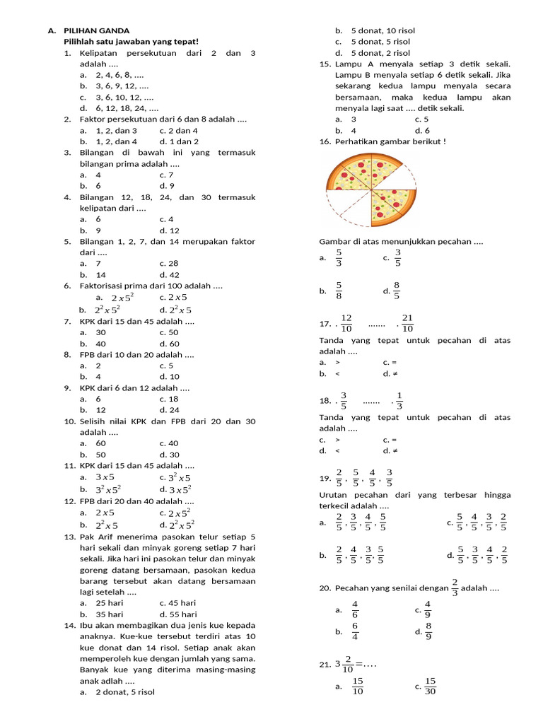 Soal Mid Kumer Matematika Sem.1 Kelas 5 | PDF
