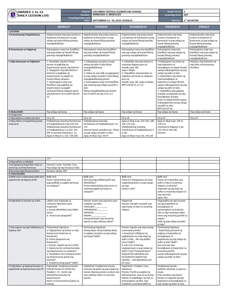 DLL_EPP 5_Q1_W8 | PDF | Behavior Modification | Learning
