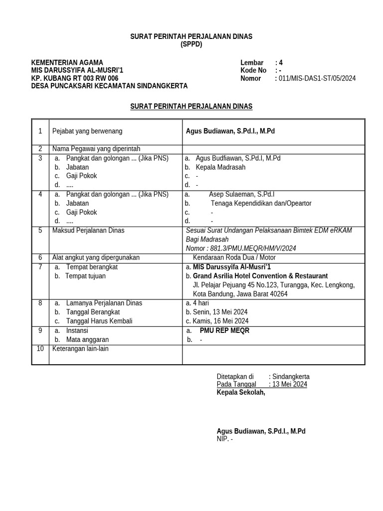 SPPD-Surat-Perintah-Perjalanan-Dinas-Sekolah MIS Darussyifa Al-Musri'1 ...