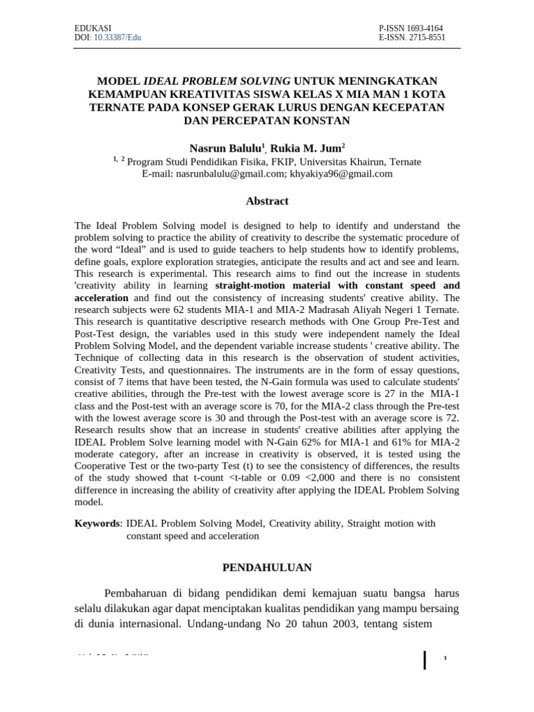 Model Ideal Problem Solving Untuk Meningkatkan Kem | PDF