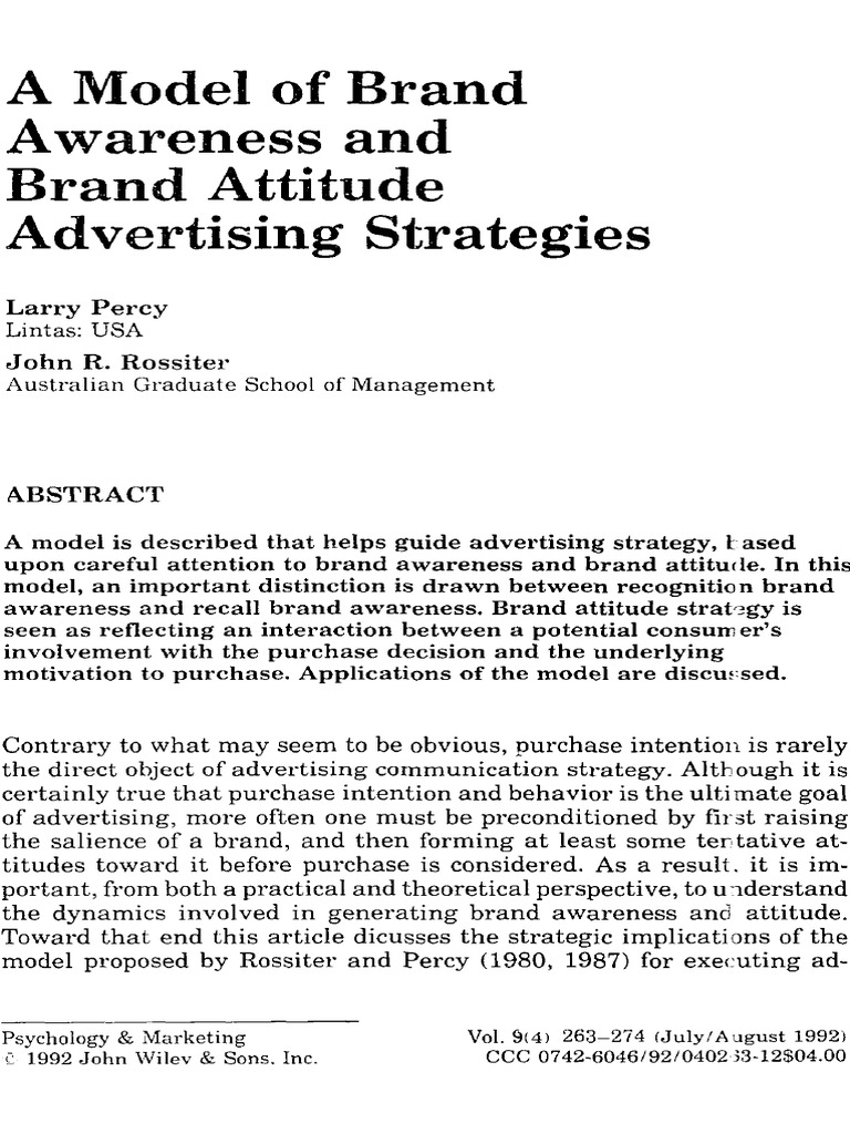 A Model of Brand Awareness and Brand Attitude Ad Strategies | PDF