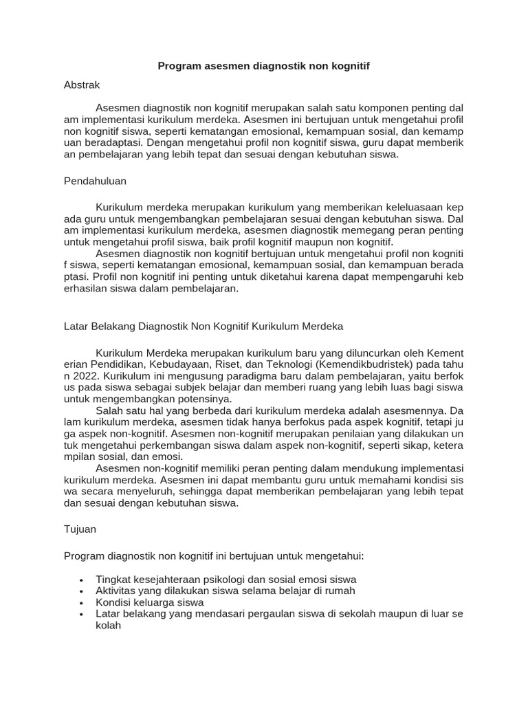 Program Asesmen Diagnostik Non Kognitif | PDF