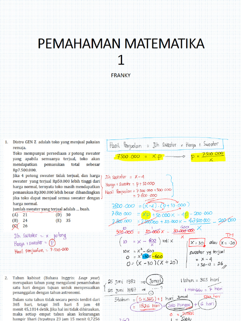 Pemahaman Matematika 1 | PDF