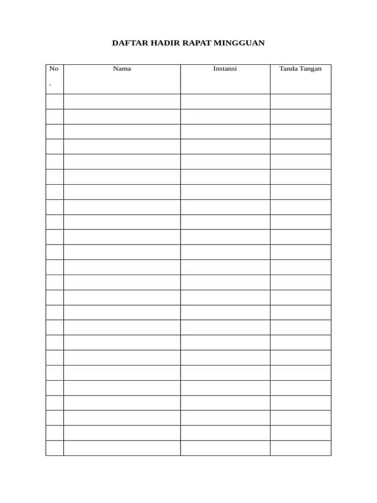 Template Daftar Hadir Rapat Mingguan | PDF