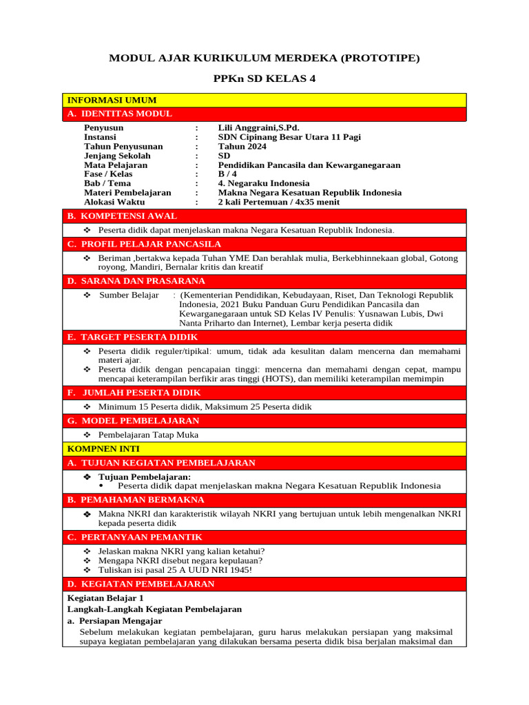 Modul Ajar PKN Bab 4 | PDF