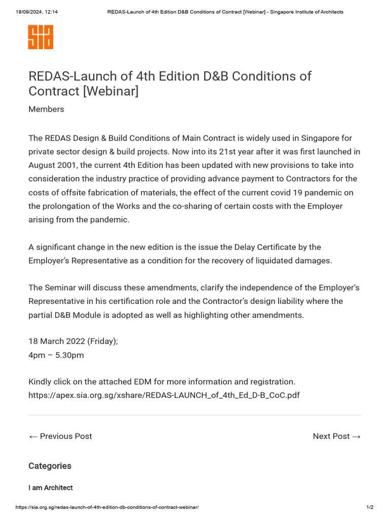 REDAS-Launch of 4th Edition D&B Conditions of Contract (Webinar ...
