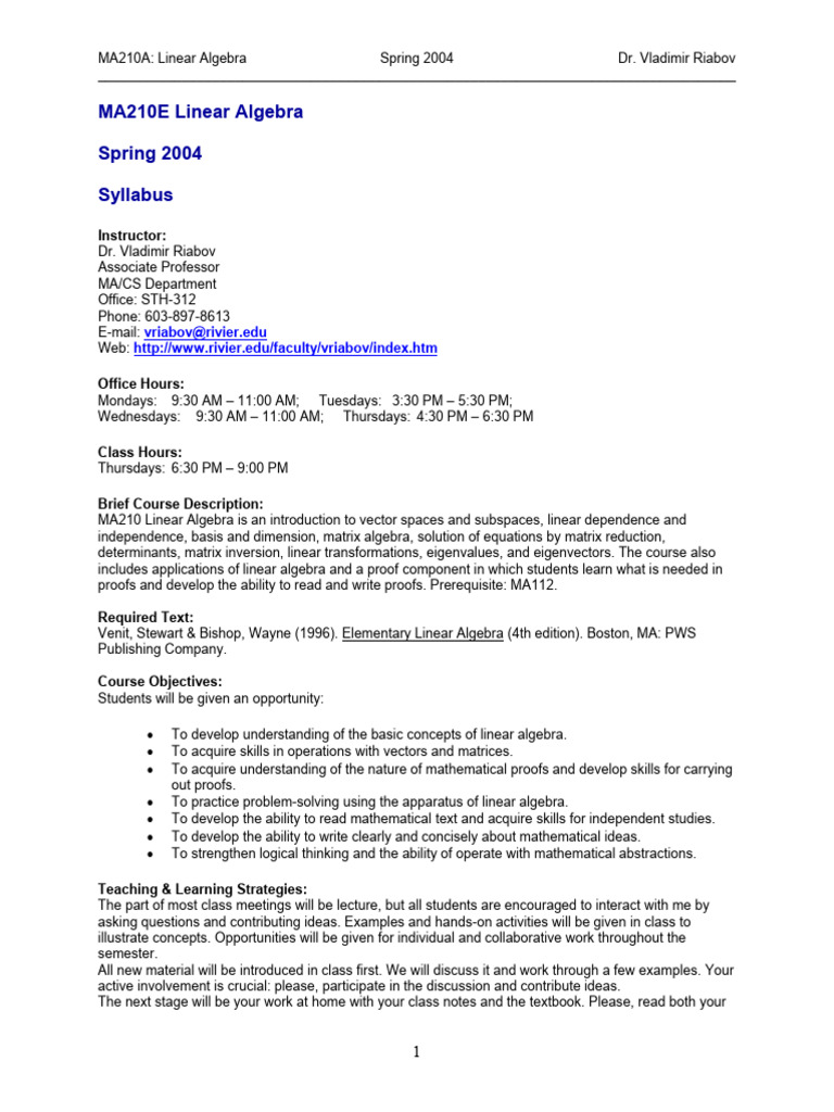 Ma210 sp04 Syl | PDF