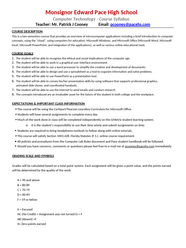 Computer Technology Syllabus 2022-23 Cooney | PDF