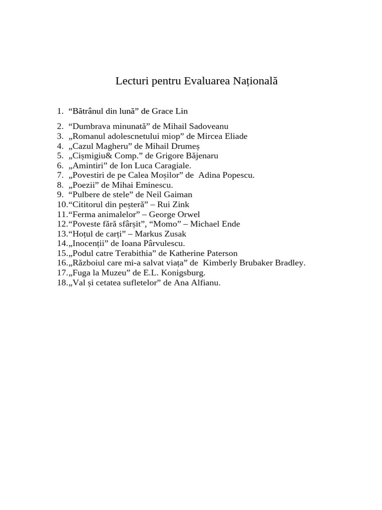 Lecturi Pentru Evaluarea Națională | PDF