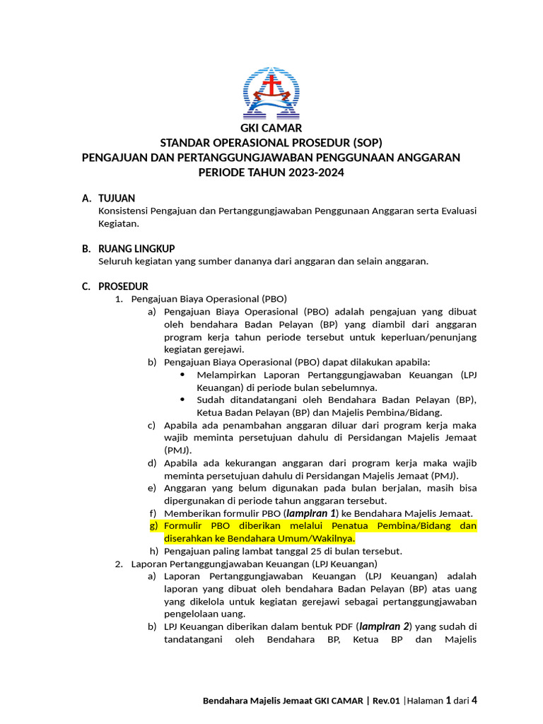 #2. Standar Operasional Prosedur (SOP) Pengajuan Dan Pertanggungjawaban Penggunaan Anggaran ...