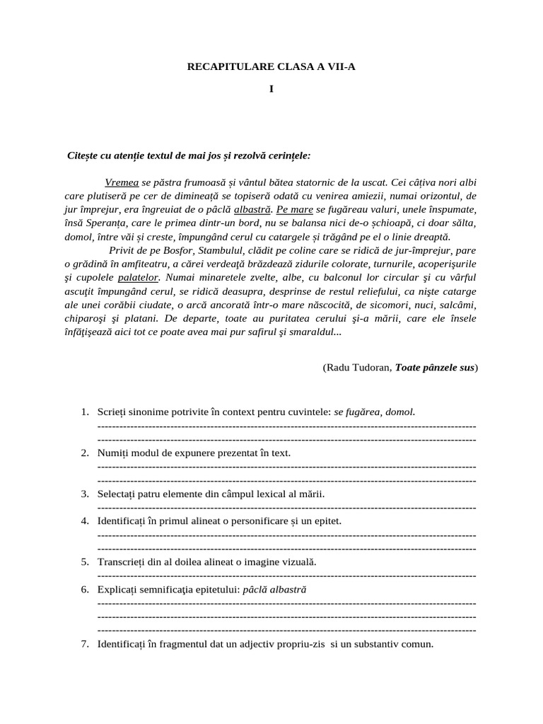 Recapitularea Clasa 7 A | PDF