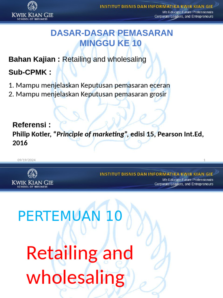 Pertemuan 10 Retailing and Wholesaling | PDF