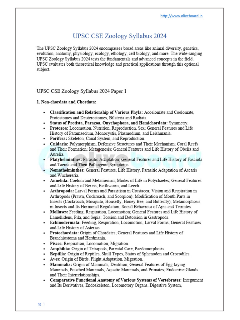 UPSC Zoology Syllabus | PDF