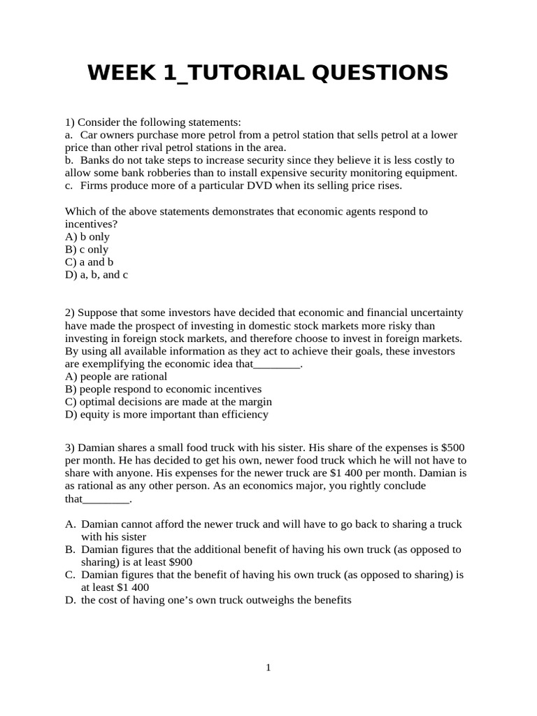 Week 1 - Tutorial Questions-1 | PDF