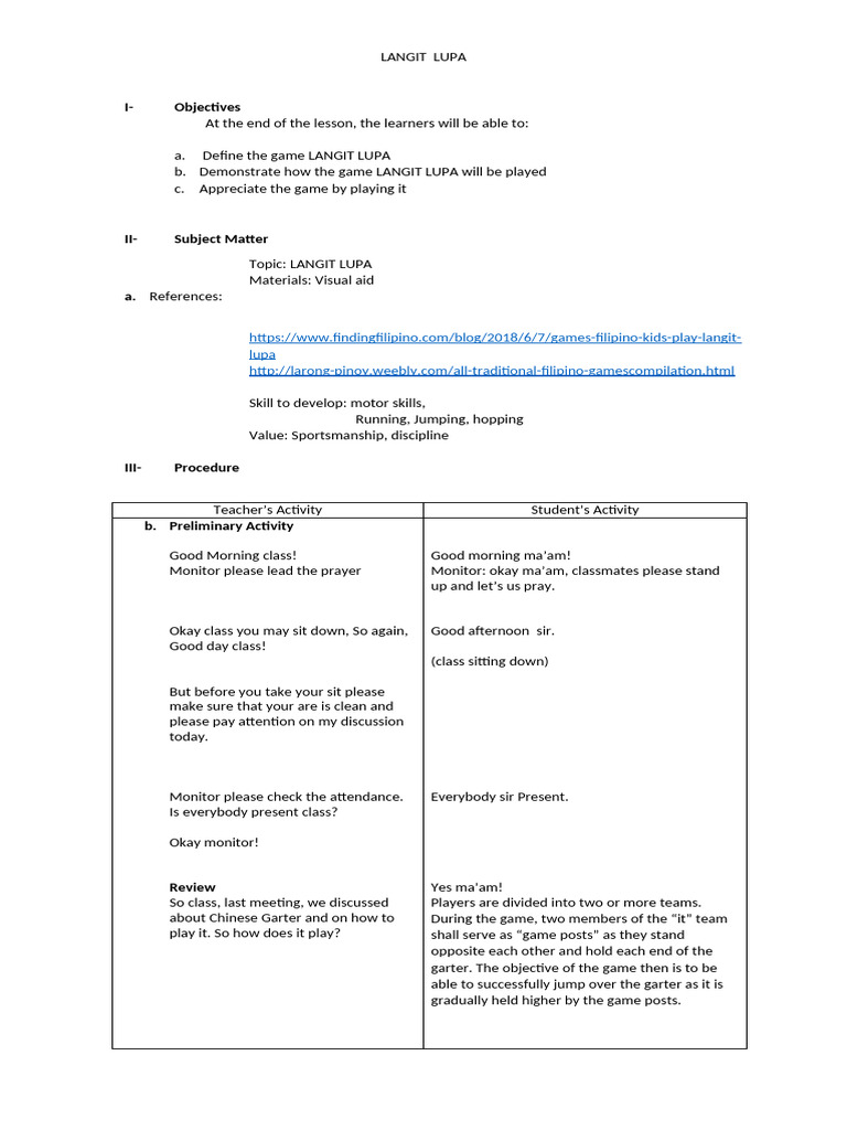 2nd Lesson Plan Traditional - Belisario | PDF