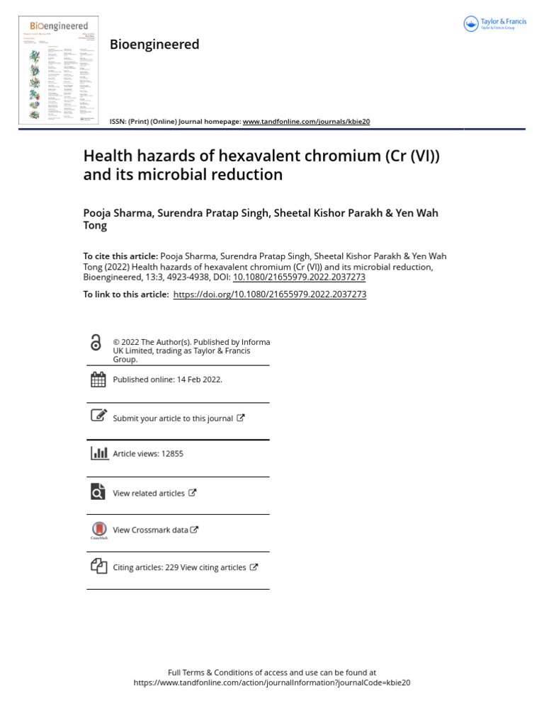 Health Hazards of Hexavalent Chromium CR VI and Its Microbial Reduction ...