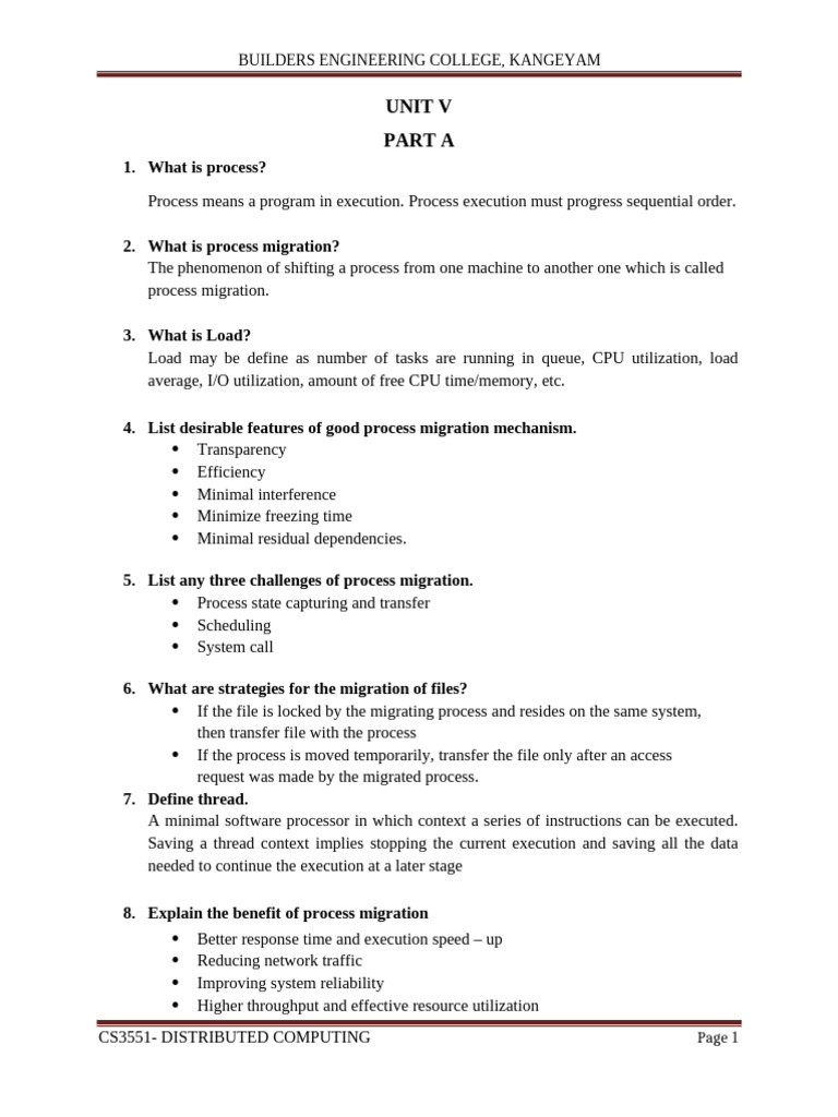 DC 2 QA Unit V | PDF | Thread (Computing) | Process (Computing)
