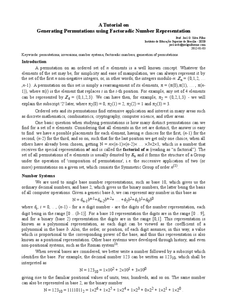 Generating Permutations From Factoradic Numbers | PDF | Permutation ... Generating Permutations From Factoradic Numbers | PDF | Permutation ...