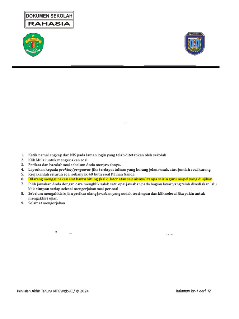 Soal MAT Wajib klas XI,genap 2024 | PDF