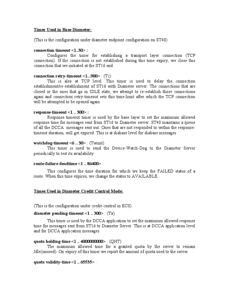 Diameter Timers Pdf Transmission Control Protocol Telecommunications
