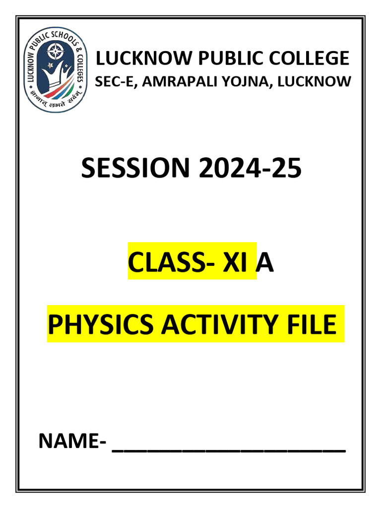 Physics Activity File Cover Page and First Page | PDF | Science ...