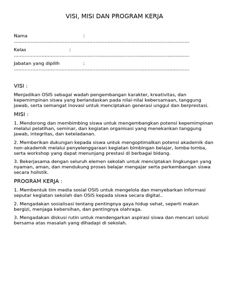 Visi Misi Osis 2024 | PDF | Karier & Perkembangan | Seni