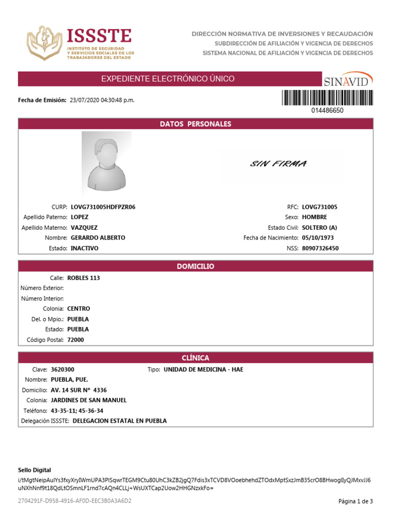 ISSSTE Expediente | PDF